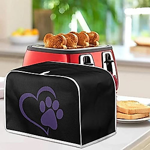 SEANATIVE Toaster Cover 4 Slice, Purple Dog Paw Heart Style Bread Toaster Oven Dustproof Cover Fingerprint Protector