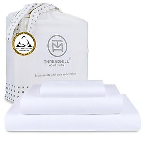 Threadmill Egyptian Cotton Twin Sheet Set | 100% Certified Egyptian Cotton Sheets for Twin Size Bed | Sateen Twin Bed Sheets Set 15" Deep Pocket | Soft Breathable 3-Piece Cooling Sheet Set | White