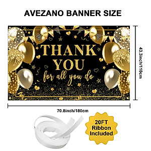 Avezano Thank You for All You Do Banner Backdrop Gold Black Thank You Party Background for Employee Appreciation Decorations Congrats Grad Happy Retirement Teacher Doctor Banner 70.8x43.3inch