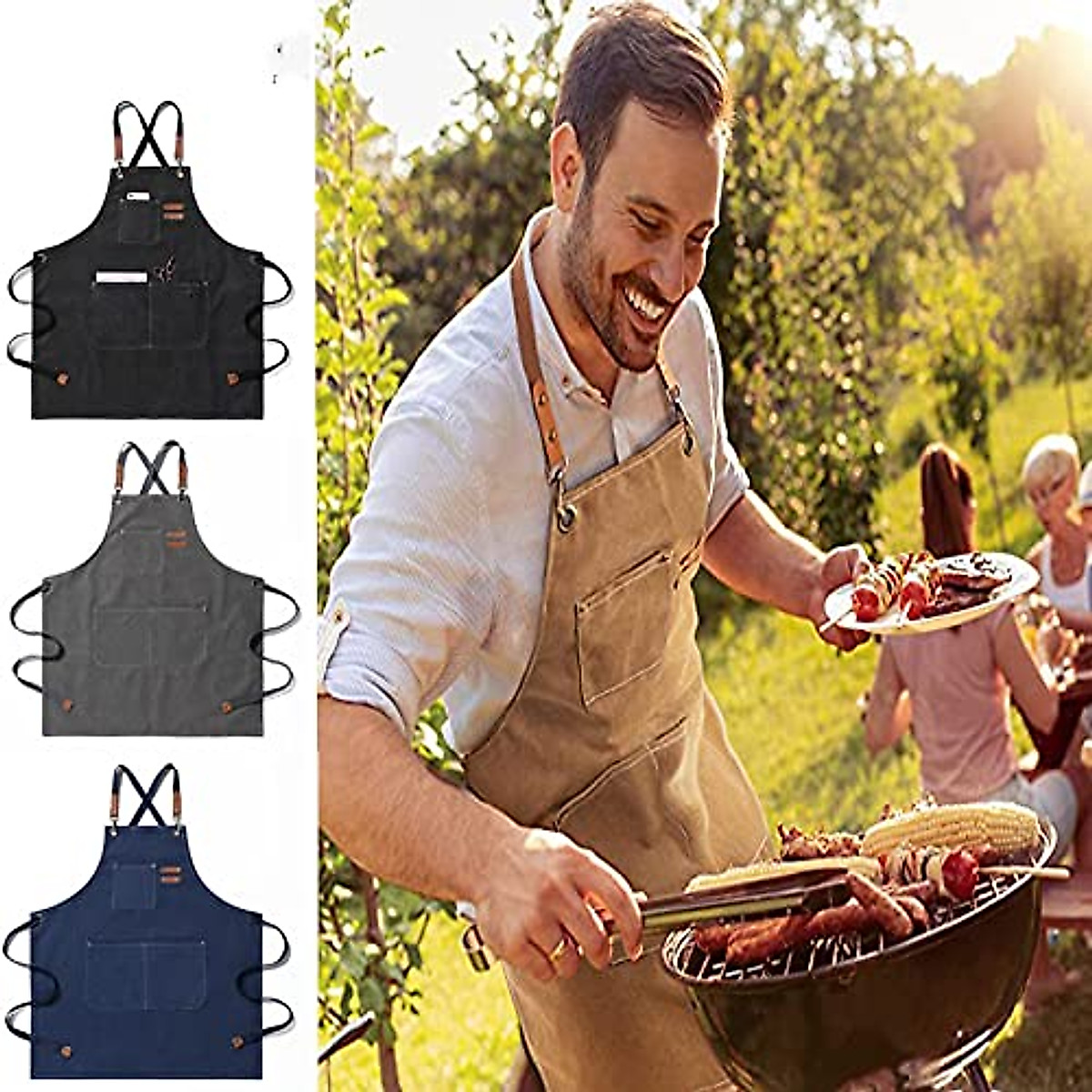 Cotton Canvas Apron for Artists Painting,Chef Apron with Cross Back Straps for Men Women, Kitchen Cooking (Purple)