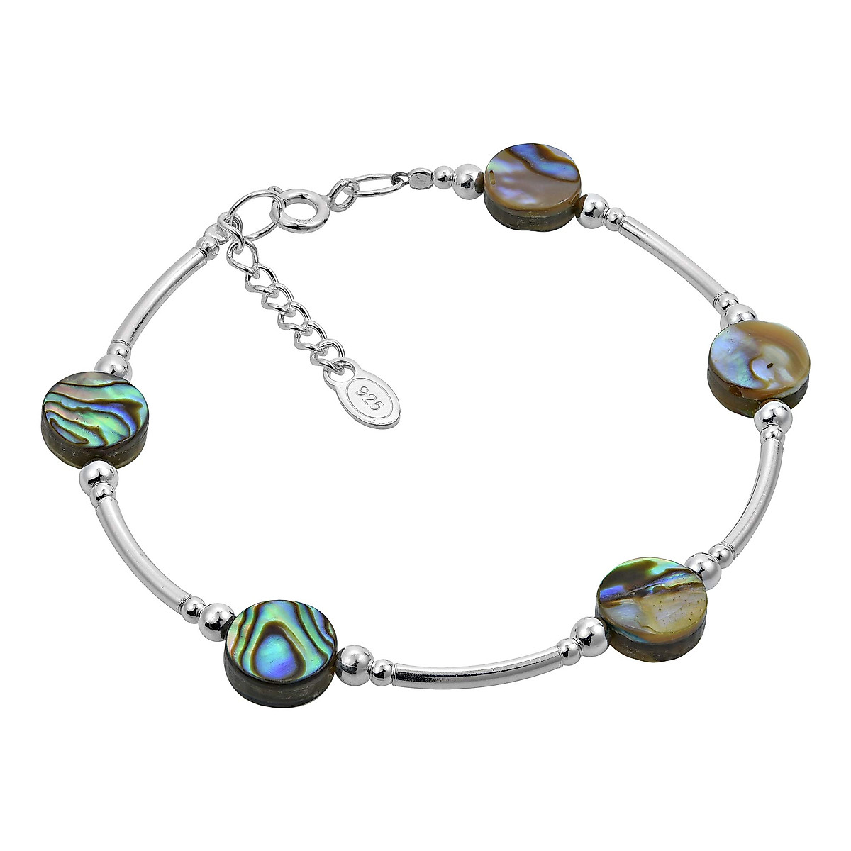 AeraVida Round Abalone Shell .925 Sterling Silver Link Bracelet