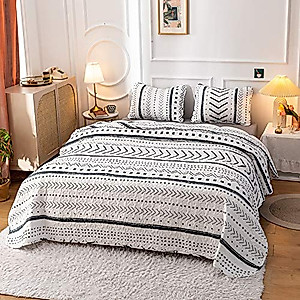 JANZAA Boho Bedding Bedspreads Queen Size,3 PCS Bohemian Quilt Set with Geometric Printed for All Season(Two Pillow Cases)