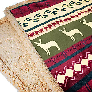 PAVILIA Premium Christmas Blanket Sherpa Fleece Throw| Plush Christmas Decoration, Reindeer, Cozy Reversible Winter Holiday Cabin Blanket for Sofa Couch 50x60
