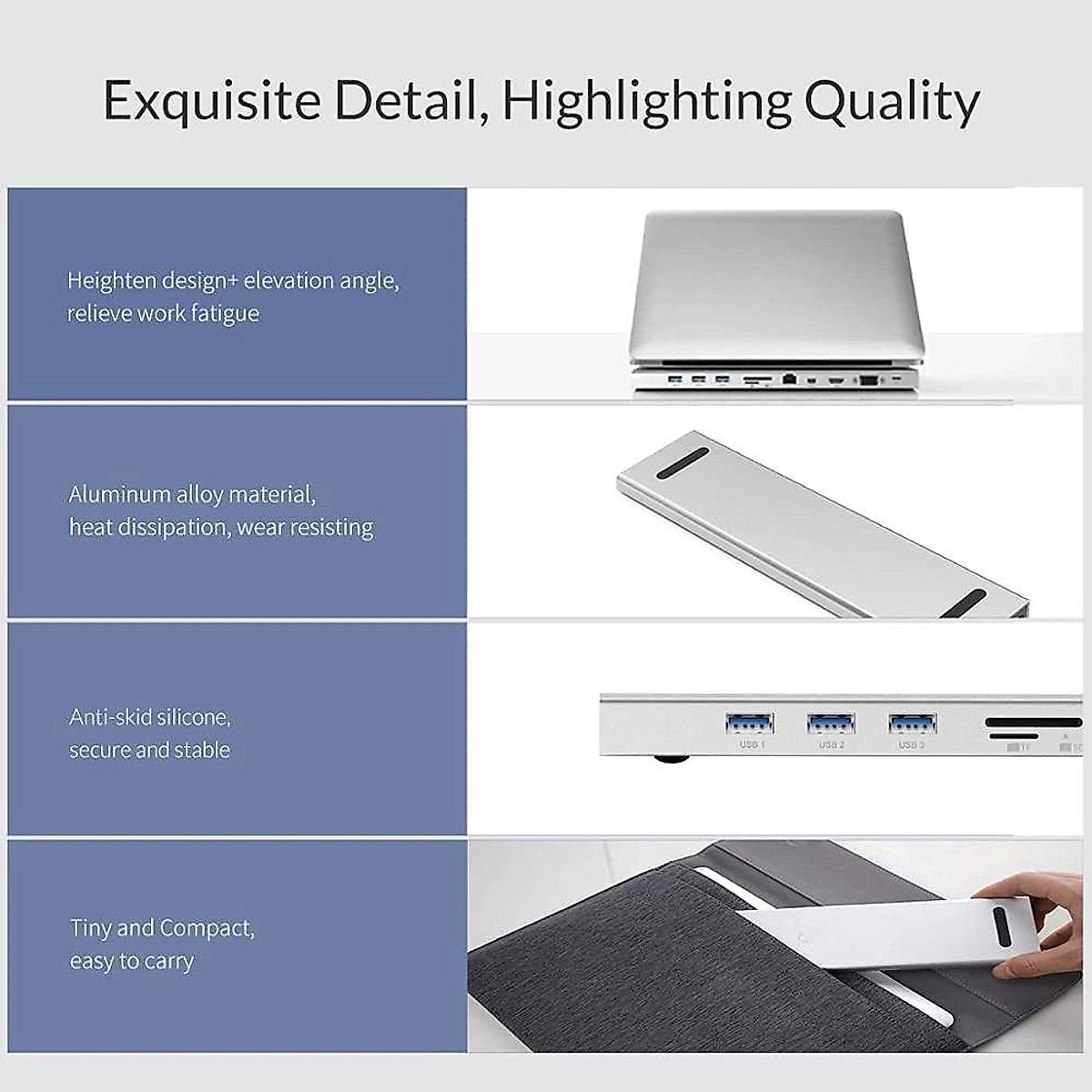 NIZYH 10 in 1 Type-c HUB TF&SD Card Reader VGA Mini DP HDMI-Compatible RJ45 PD Charger USB3.1 Laptop Hub