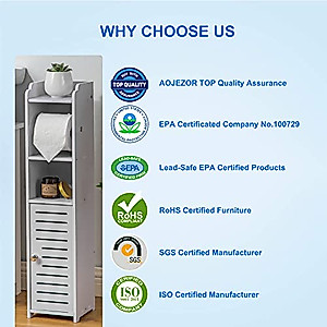 Toilet Paper Holder Stand,Bathroom Storage Cabinet Beside Toilet Storage for Small Bathroom,Bathroom Storage Cabinet with Toilet Roll Holder,Toilet Paper Stand for Small Space,White by AOJEZOR