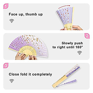iPihsius Folding Fan, Slik Folding Hand fan with First Layer Bamboo, with Storage Bag, 2Pcs Tassels, For Cooling, Performances, Decorations, Gifts, Classic Ink Plum Gradient Violet