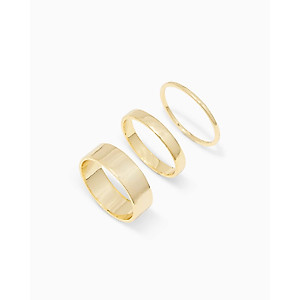 gorjana Women's Rose Ring Set, 18k Gold Plated, Set of 3 Flat High Shine Bands, Size 7