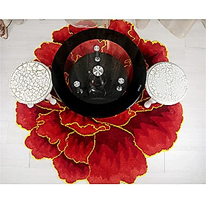 Red Flower Shaped Rug Creative Living Room Rug Bedroom Floor Mat Retro Chinese Style Peony Flower Rug for Bedside Blanket Bathroom Rug Garden Kitchen Running Mat Soft Non-Slip Home Decor 2.6ft(80cm)
