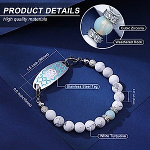 JFJEWER Medical Alert Bracelets for Women Free Engraving, Personalized Customizable Medical ID Bracelet, White Turquoise Beaded Emergency Medical Bracelets - Style 6