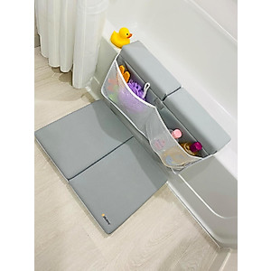 BATALEE Foam Baby Bath Kneeler and Elbow Rest Pad Set - Non-Slip Painless Thick Kneeling Pad - Bath Toy Organizer - X-Large Gray