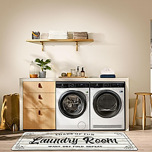 Laundry Room Rug Non Slip Floor mats Farmhouse Large Laundry Rugs for Laundry Room Mat Washer and Dryer Carpet Laundry Room Decor 20x59inch(White)
