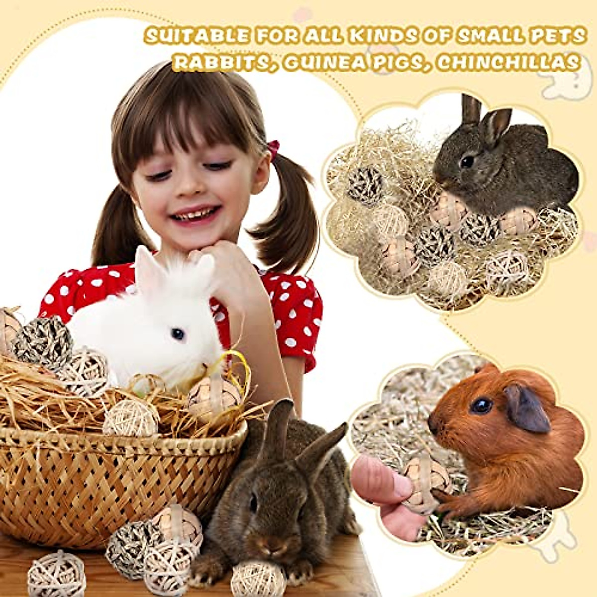 Sosation 24 Packs Guinea Pigs Toys Small Animals Play Balls Chew Gnawing Treats Bunny Toys Hay Grass Balls for Small Animals Entertainment PET Cage Accessories