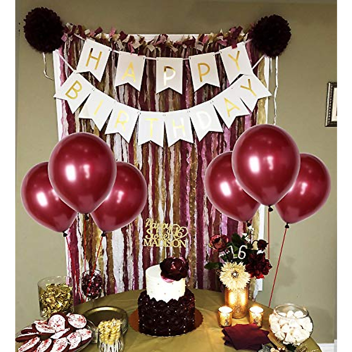 100pcs 12" Burgundy Latex Balloons Wine Red Pearl Balloons Decorations Great for Birthday Bachelorette Party Supplies Decorations
