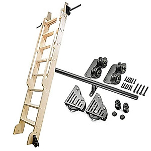 Rolling Library Ladder Hardware Kit, Sliding Barn Door Kit, Complete Set of Hardware for Sliding Ladder Hanging Rail + Extension Rail (No Ladder), with Floor Roller Wheels