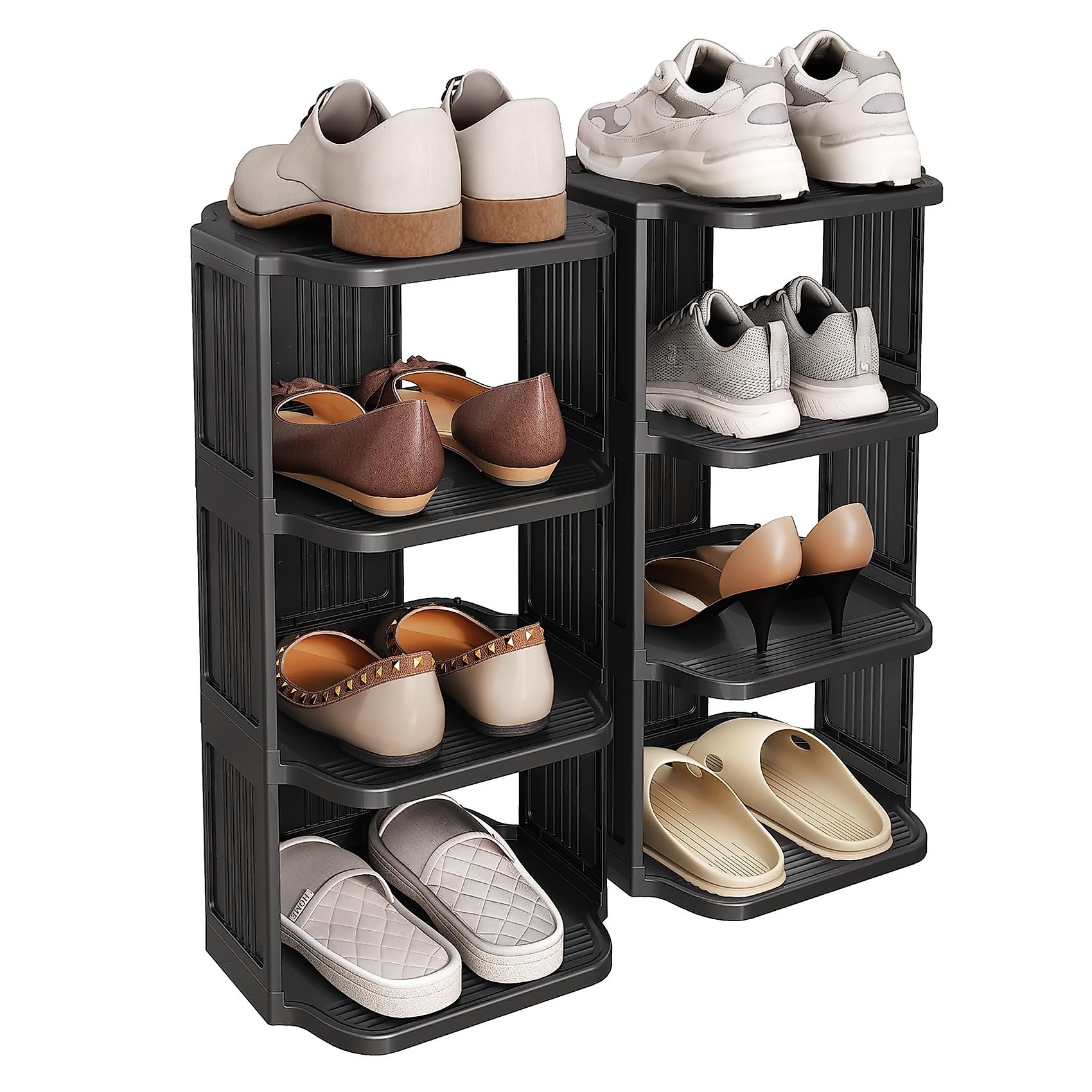 Kitstorack Small Shoe Rack, 8 Tiers Stackable Shoe Rack for Closet DIY Free Standing Shoe Organizer Vertical Shoe Rack for Small Spaces and Narrow Spaces, Plastic