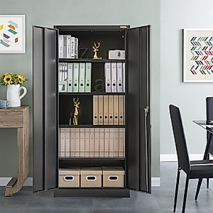 BESFUR Metal Storage Cabinet, 72" H Large Metal Cabinets with 4 Adjustable Shelves and Locking Doors, Classic Steel Storage Cabinet for Home, School, Office, Garage (Black)…