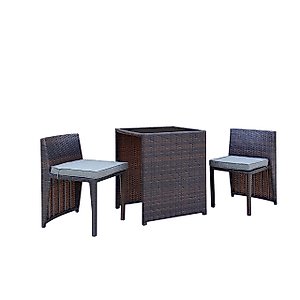 Urban Home Furniture Cape Town 3-Piece PE Wicker Bistro Steel Cushions Outdoor Dining Set, Mahogany Brown, Grey