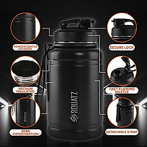 SQUATZ 74 Oz Neptune Series Steel Water Bottle, Stainless Double Wall Vacuum Insulated Jug with Handle Strap, Large Capacity Leak Proof Wide Mouth Thermos for Gym, Travel, Hiking, and Camping