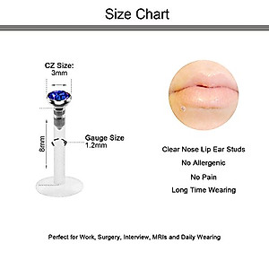 D.Bella Clear Labret Retainer, Acrylic Plastic Labret Lip Ring/Tragus/Helix/Cartilage Earring Stud Barbell for Piercing Body Jewelry Substitutes