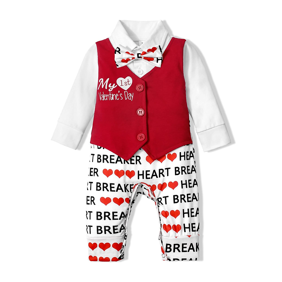 Dearnow My First Valentines Day Baby Boy Outfit Baby Boy Clothes 6-9 Months Mommys Valentine Baby Boy One-Piece Gentlemen Romper