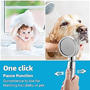 Marbrasse High Pressure Shower Head, 3-Settings Handheld Showerhead with ON/Off Full Shutoff Push Button and Switch to Control Flow, Angle-Adjustable Water Saving Body Sprays(Chrome)