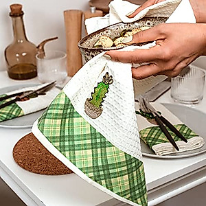 Lavien Home, Kitchen Dish Towels with Cactus Embroidered, Decorative Succulent Flowers Cute Tea Towels Turkish Cotton Waffle Weave 16 x 24 inches (Set of 4)