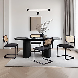 Zesthouse Natural Rattan Dining Chairs Set of 2, Modern Kitchen Chairs with Solid Wood Back for Dining Room Living Room, Mid Century Breuer Design Inspired, Upholstered Boule Fabric, Black