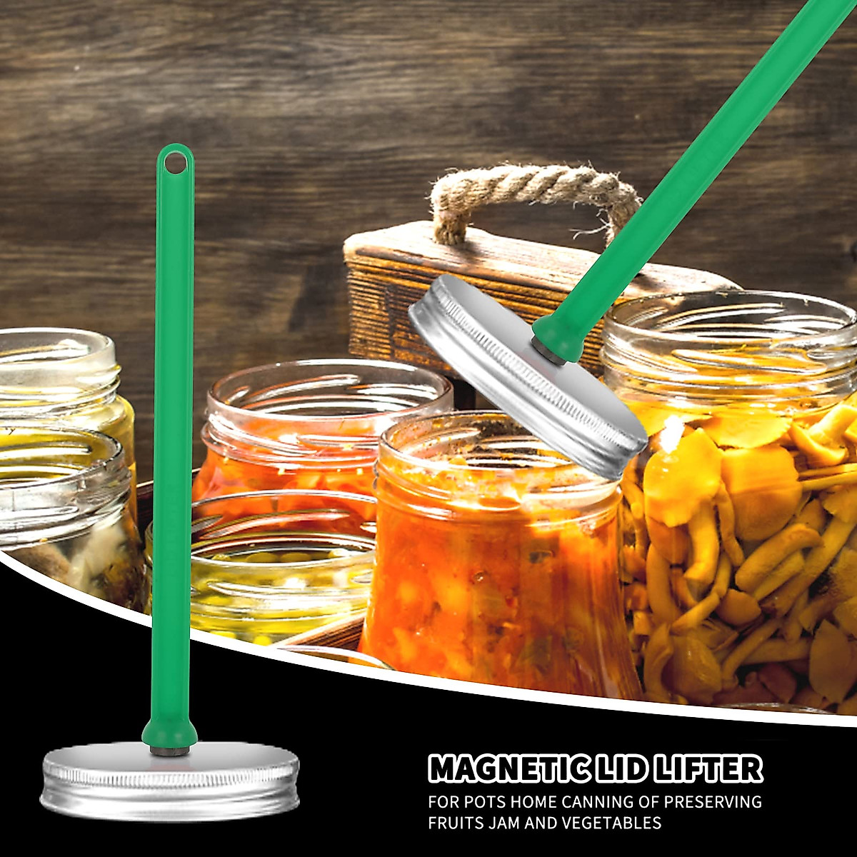 4 Pieces Canning Supplies-2 Pieces Magnetic Lid Lifter Canning Lid Lifter Kit,Magnetic Jar Lid Lifter Supplies (7 Inch), 2 Pieces Canning Bubble Popper Bubble Remover Canning Tools (Green)