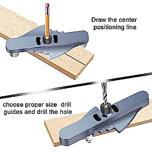 Pftjujudan Dowel Jig Kit,Line Scriber Drill Jig,Self Centering Drill Guide for Straight Holes,Adjustable Width Woodworking Locator Hand Tools,1/4", 5/16", 3/8" Drilling Guide Power Tool