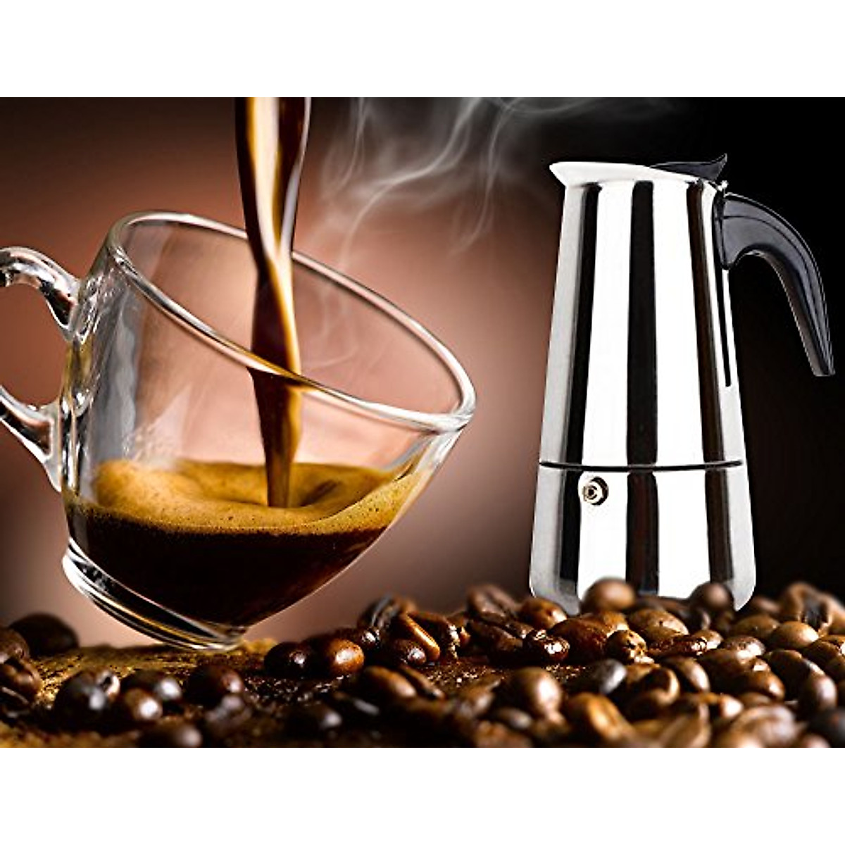 6-Cup Stovetop Espresso Maker Italian Moka Coffee Pot - Best Polished Stainless Steel Coffee Percolator with Permanent Filter and Heat Resistant Handle For Home and Office Use