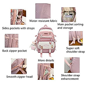 Mfikaryi kawaii Girls Backpack with Cute,Aesthetic Backpacks for School Bags,Bookbag with Cute Plush Pendant for Teens
