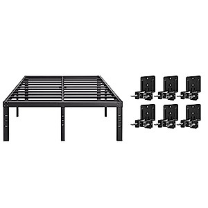 COMASACH Bed Frame King and 6 Pcs Non Slip Mattress Gaskets, No Box Spring Needed, 14 Inch Black Metal Platform Bed Frames, 4000Lb Heavy Duty Steel Slat Support, Noise Free Mattress Foundation