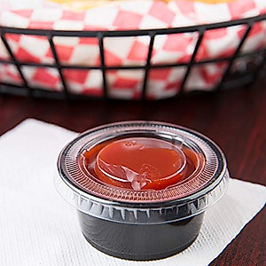 4U'LIFE 2 oz.Black Plastic Souffle Cup/Portion Cup With Lids-50 Sets