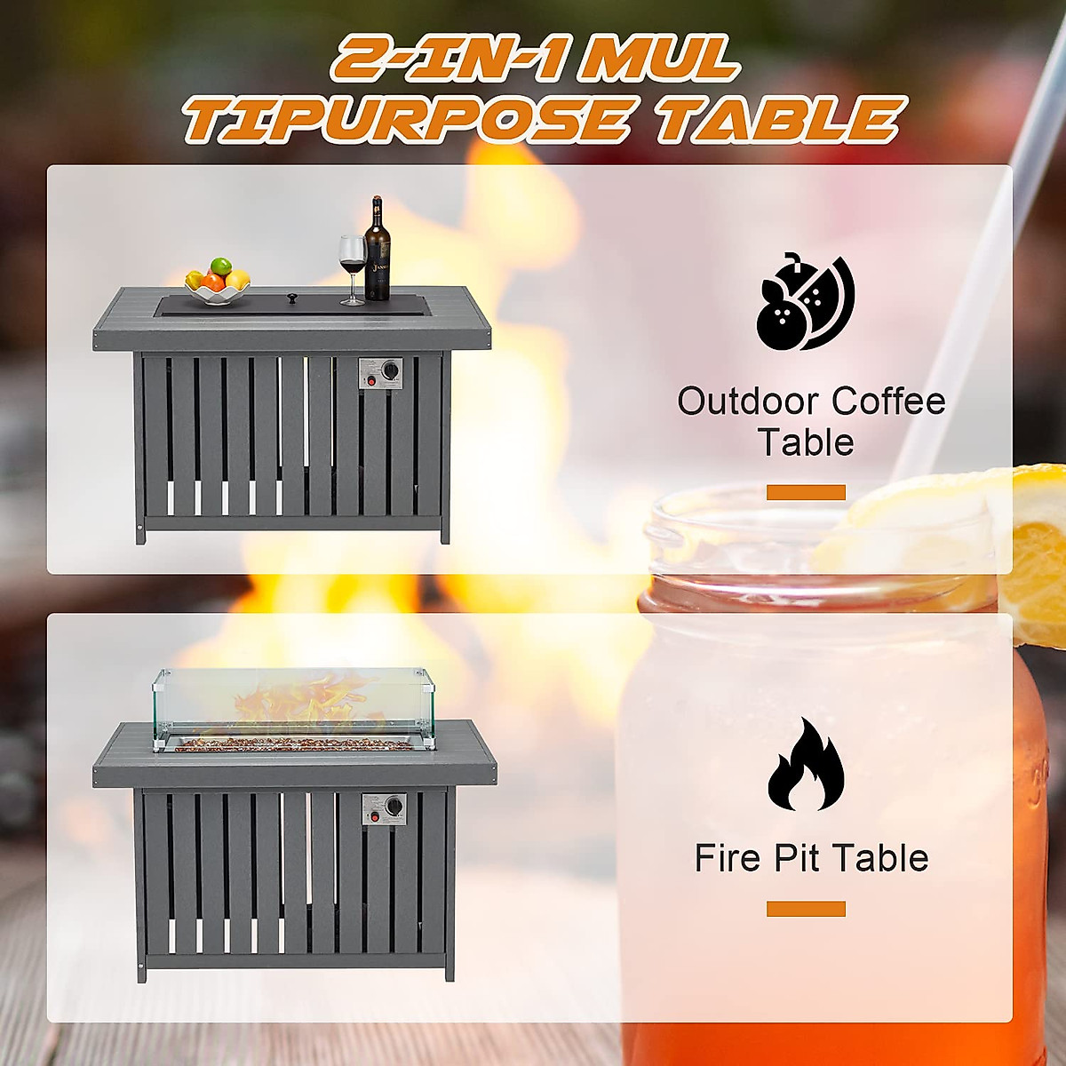 EROMMY Gas Fire Pit Table,38 Inch 50,000 BTU Round Propane Firepits with Lid and Fire Glass,CSA Certification,Add Warmth and Ambience to Gatherings and Parties on Patio Deck Garden Backyard,Brown