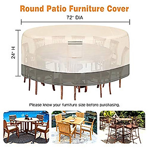 SEKKVY Round Patio Furniture Covers,72 Inch Heavy Duty 100% Waterproof Outdoor Table and Chair Set Covers,All Weather Resistant Lawn Dining Table Covers, Beige & Brown