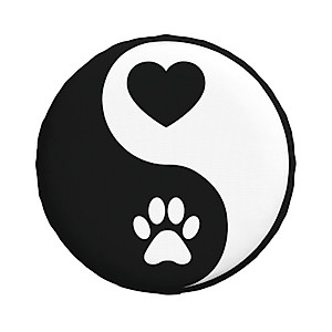 Dog Paw Print Ying Yang Spare Tire Cover, Waterproof UV Sun Protector Wheel Tire Cover, Universal Fit for Trailer RV SUV Truck Camper Travel Accessories 14" 15" 16" 17"