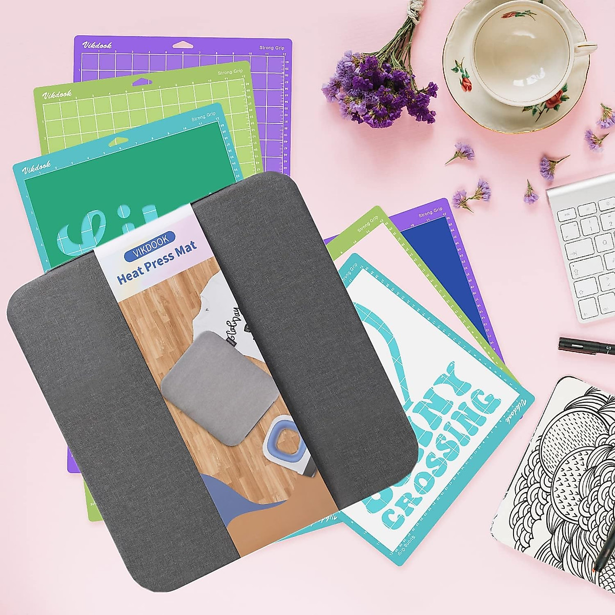 VIKDOOK Cutting Mat for Cricut Maker 12” X12” Variety Grip Sticky Mats Pack Blue Light Grip Green Standard Grip Purple Strong Grip Total 6 Mats