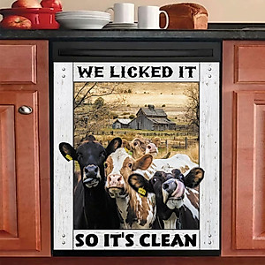 Homa Cow Magnet Dishwasher Cover, Rural Farm Decor Refrigerator Magnets Decorative Funny Fridge Magnetic Kitchen Decal Vinyl Panel Decorative 23W*17H inch