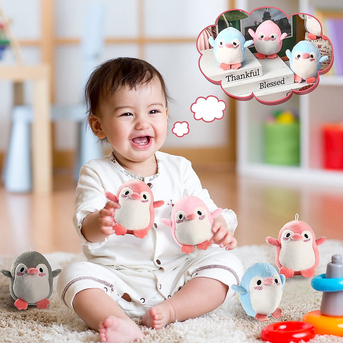 Kasyat 12 Pieces Mini Plush Penguin Stuffed Toys Animal, Cute Small Baby Penguin Stuffed Doll Keyholder Bag Pendant Valentine's Day Birthday Party Favor Present for Boys Girls(Likable Style)