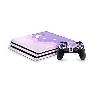 Compatible with PS4 Pro Skin for Console and Controllers by ZOOMHITSKINS, Pastel Purple Sky Moon Cloud Star Kawaii Anime, Durable, Made in The USA