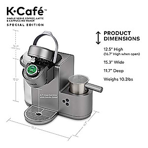 Keurig K-Cafe Special Edition Single Serve K-Cup Pod Coffee, Latte and Cappuccino Maker, Comes with Dishwasher Safe Milk Frother, Shot Capability, Nickel