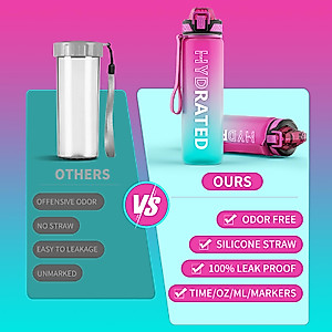 QLUR Water Bottle with Straw, 32 oz Motivational Water Bottles with Time Marker to Drink, Tritan BPA Free, 1L Sports Water Bottle with Carry Strap LeakProof for Women Gym Fitness Outdoor (1 Pack)