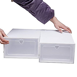 20 PCS Shoe Storage Boxes,Clear Plastic Clamshell Shoebox Stackable Shoe Organizer Foldable Display Box Container Closet Shelf Shoe Organizer,Need to Assemble (Angel White Large Round Holes)
