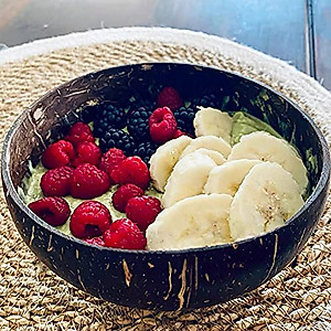 Hovico 3pcs Coconut Bowls with Spoons, 100% Natural Handmade Kitchen Utensils Bowl Polished with Coconut Oil Eco-Friendly Coconut Bowl Durable Lightweight Useful