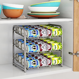 LEGUANG 3-Tier Stackable Can Rack Organizer, Can Storage Dispenser Holds up to 36 Cans for Kitchen Cabinet or Pantry, Silver