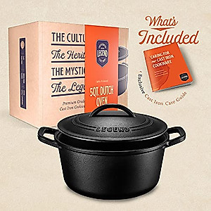 Legend Cookware Cast Iron Dutch Oven | 5qt Heavy-Duty Pot with Cast Iron Lid for Oven, Induction, Cooking, Browning, Braising & Grilling | Lightly Pre-Seasoned Cookware Gets Better with Use