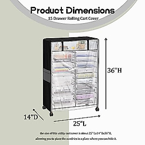 Utility Cart Cover, 15 Drawer Rolling Cart Cover, Fits Racks 25" Lx14''Dx36''H One Side See Through Panel, Without Rolling Cart (Cover Only)