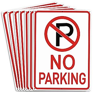 6 Pcs No Parking Signs with Symbol Sign 14 x 10 Inches Reflective Aluminum Nonparking Sign, UV Protected, Weather Resistant, Waterproof, Durable Ink Industrial Warning Signs, Easy to Mount