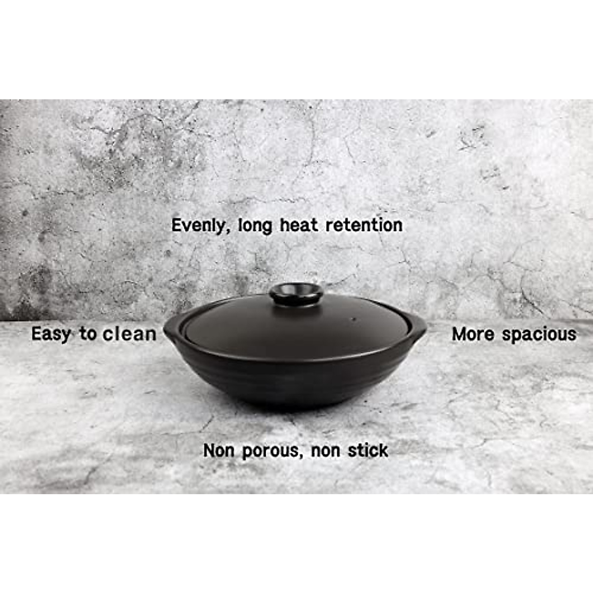 GREATUS Korean Dojagi J Pot/Korean Stone Pot with lid, Stone Bowl for Kimchi Budae Sundubu Stew(Large)