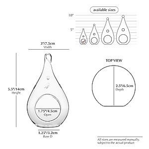 WGV Glass Hanging Plant Terrarium, Width 3", Height 5.5", Teardrop DIY Air Succulent Planter Clear Tea light Votive Candle Holder, Wedding Event Office Home Outdoor Decor, 1 Piece